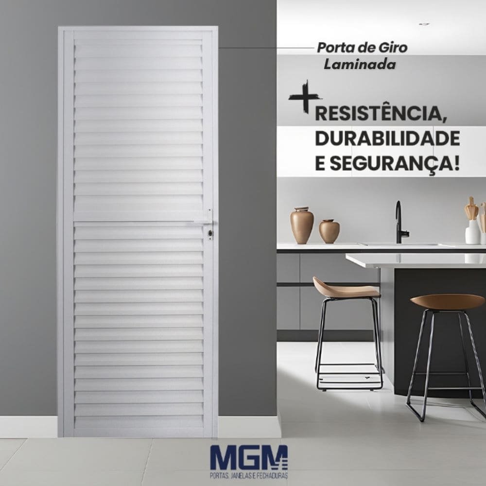 Porta De Alumínio Laminada Lado Esquerdo 210x60cm Soft Branca Mgm - Oca Pisos e Revestimentos