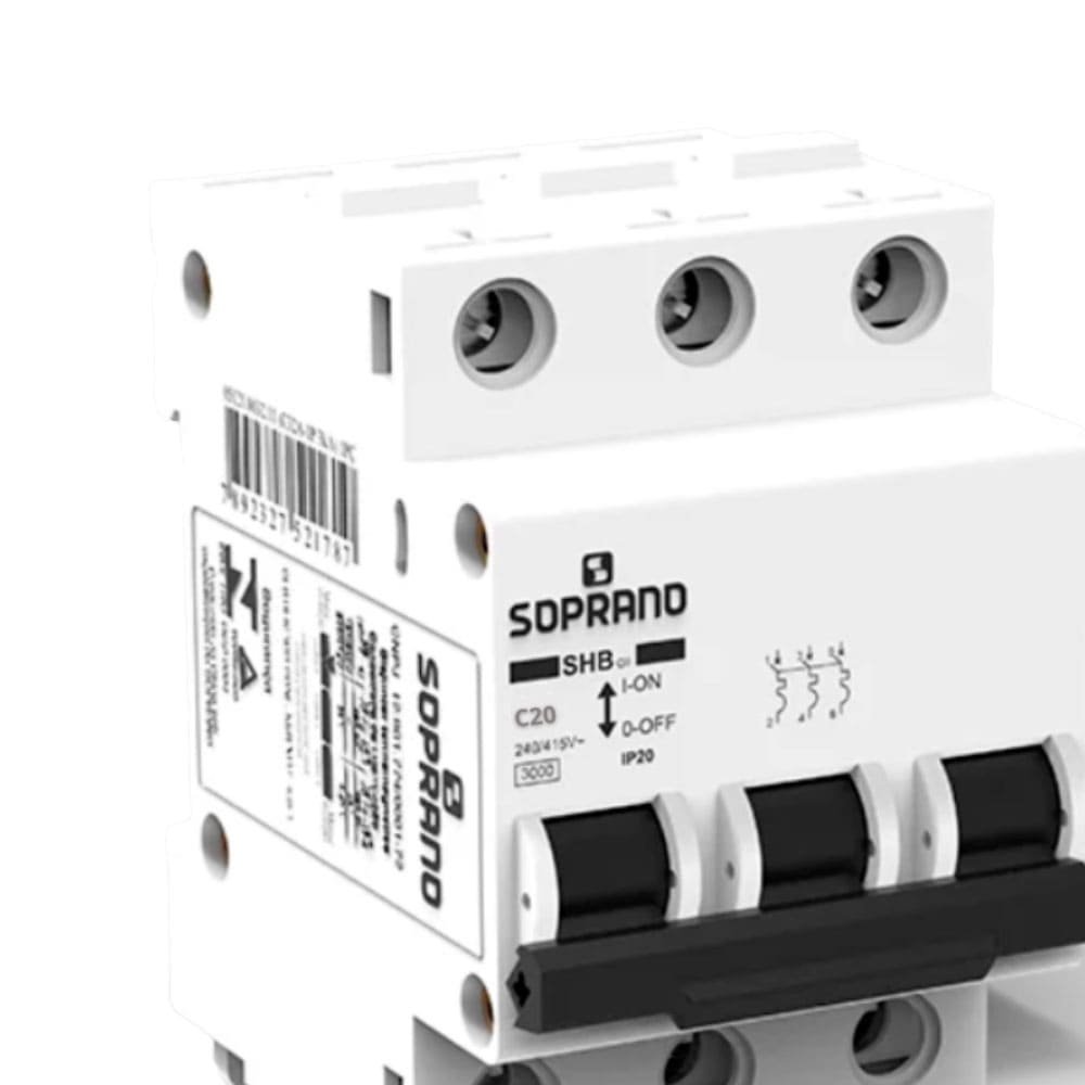 Disjuntor Tripolar 20a Curva C 3ka Shb3 Gii-c020a Soprano - Oca Pisos e Revestimentos