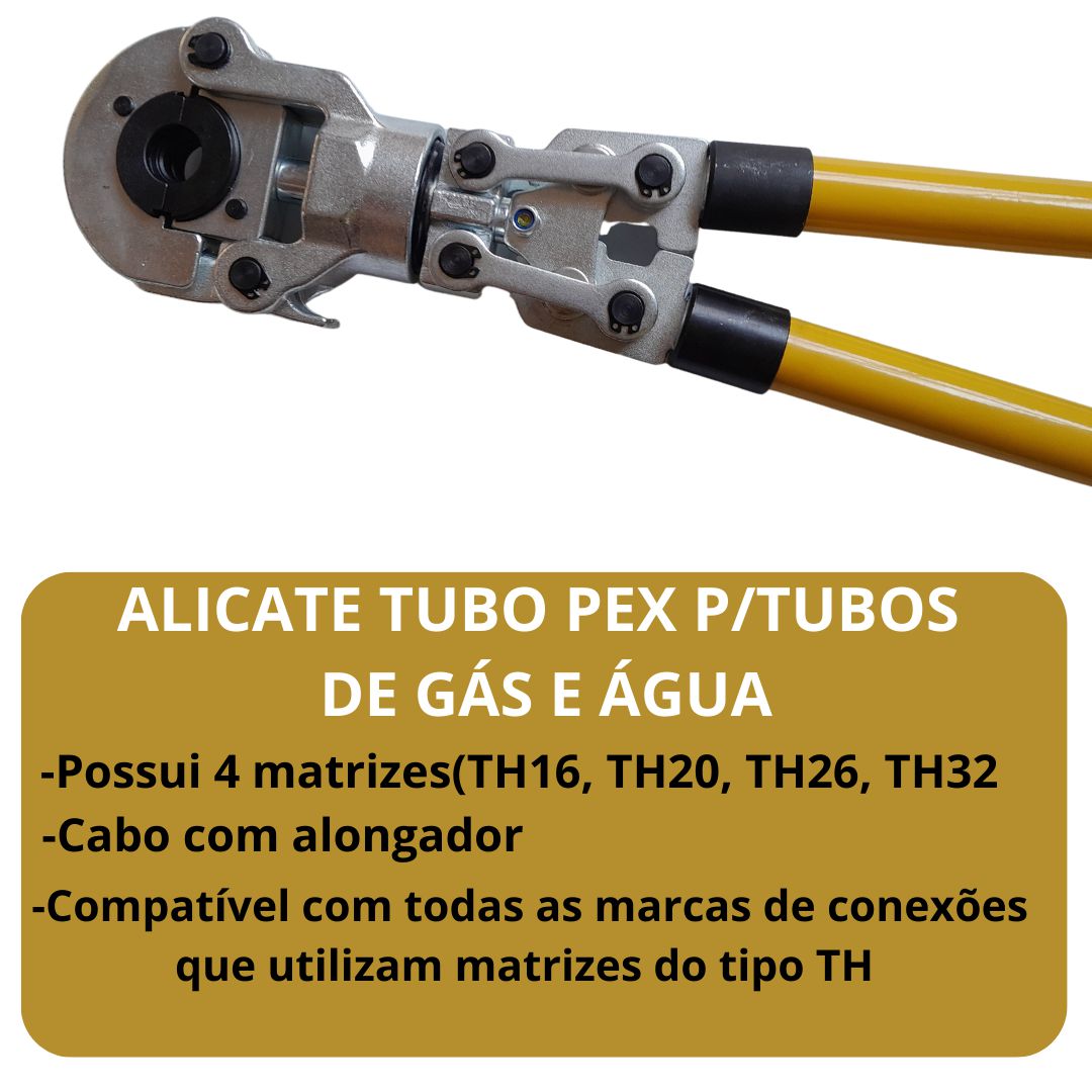 Alicate Para Conexões Tubo pex 16 a 32mm crimpa tubos de água e gás ...