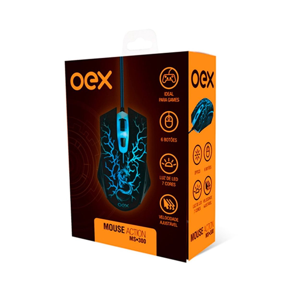Mouse Game Action LED RGB Rainbow 2000DPI 6 Botões MS300 OEX ...