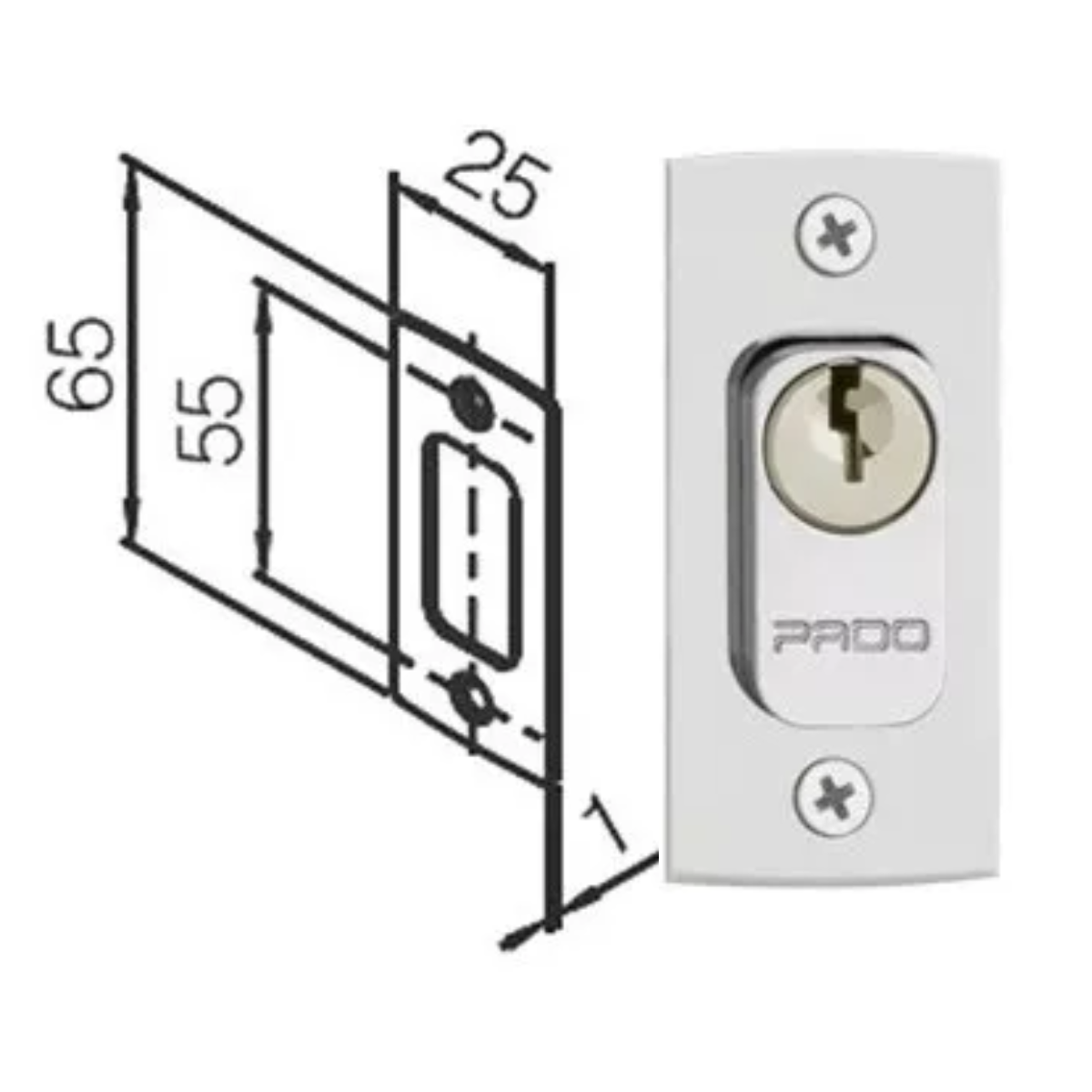 FECHADURA PADO 410A PORTA DE CORRER PERFIL DE ALUMINIO CROMADO - MEGAFER
