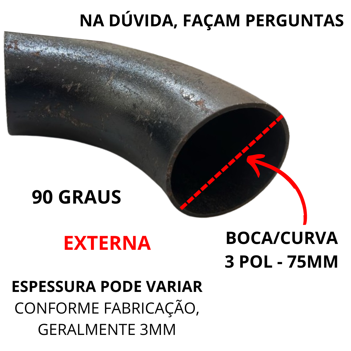 Curva, cotovelo de 3´´ (externa) 90 graus, em aço carbono - MEGAFER