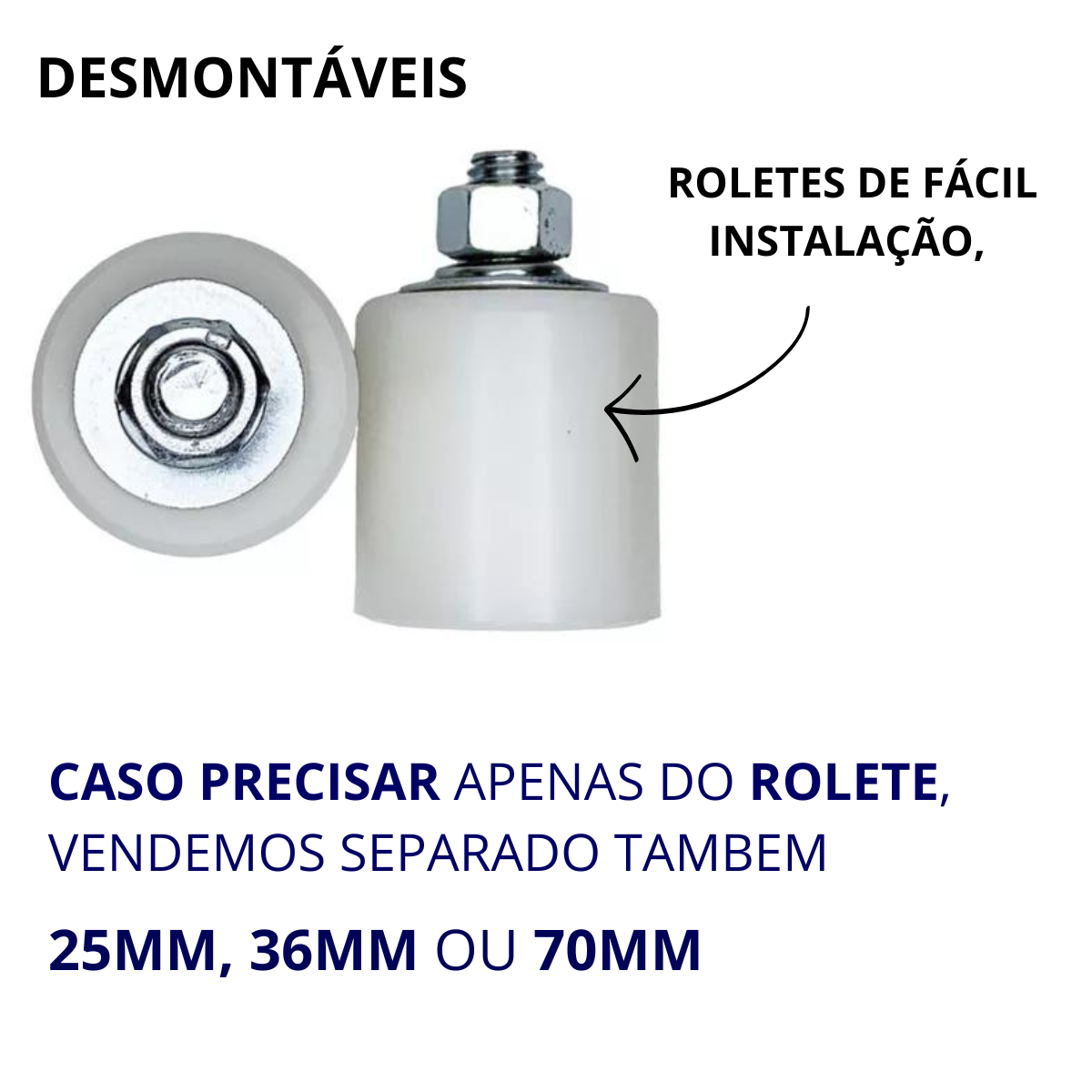 Rolete tecnil em polipropileno 36 mm, utilizado em portões deslizantes ...