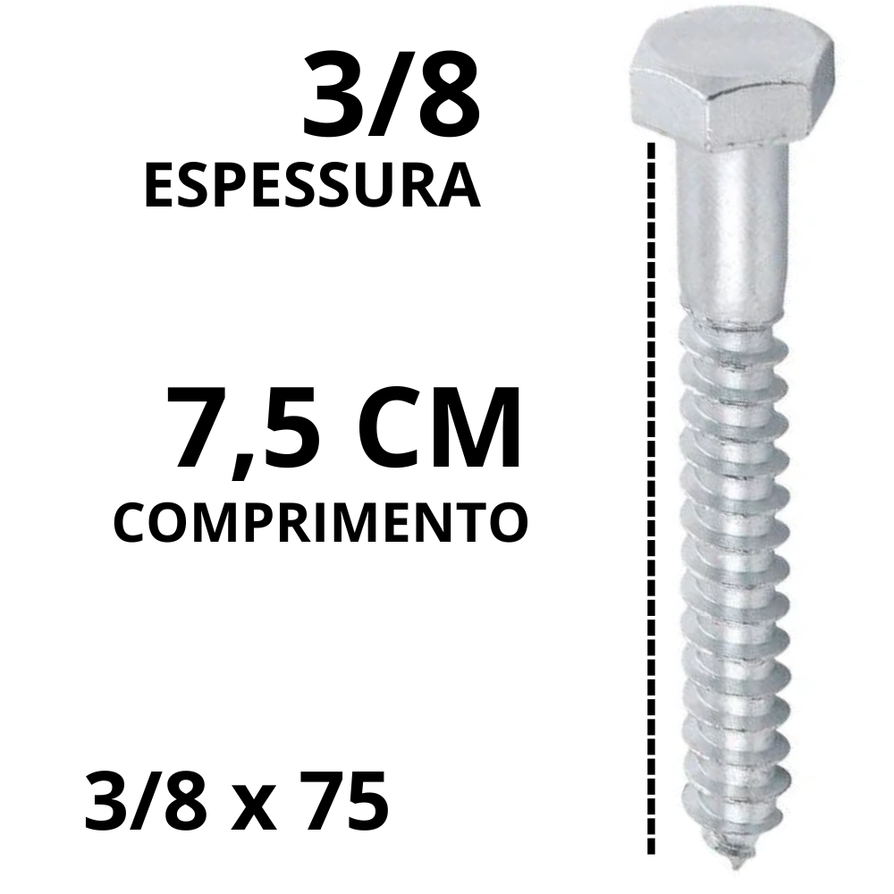 Parafuso sextavado rosca soberba zincado 3/8 x 75 - MEGAFER