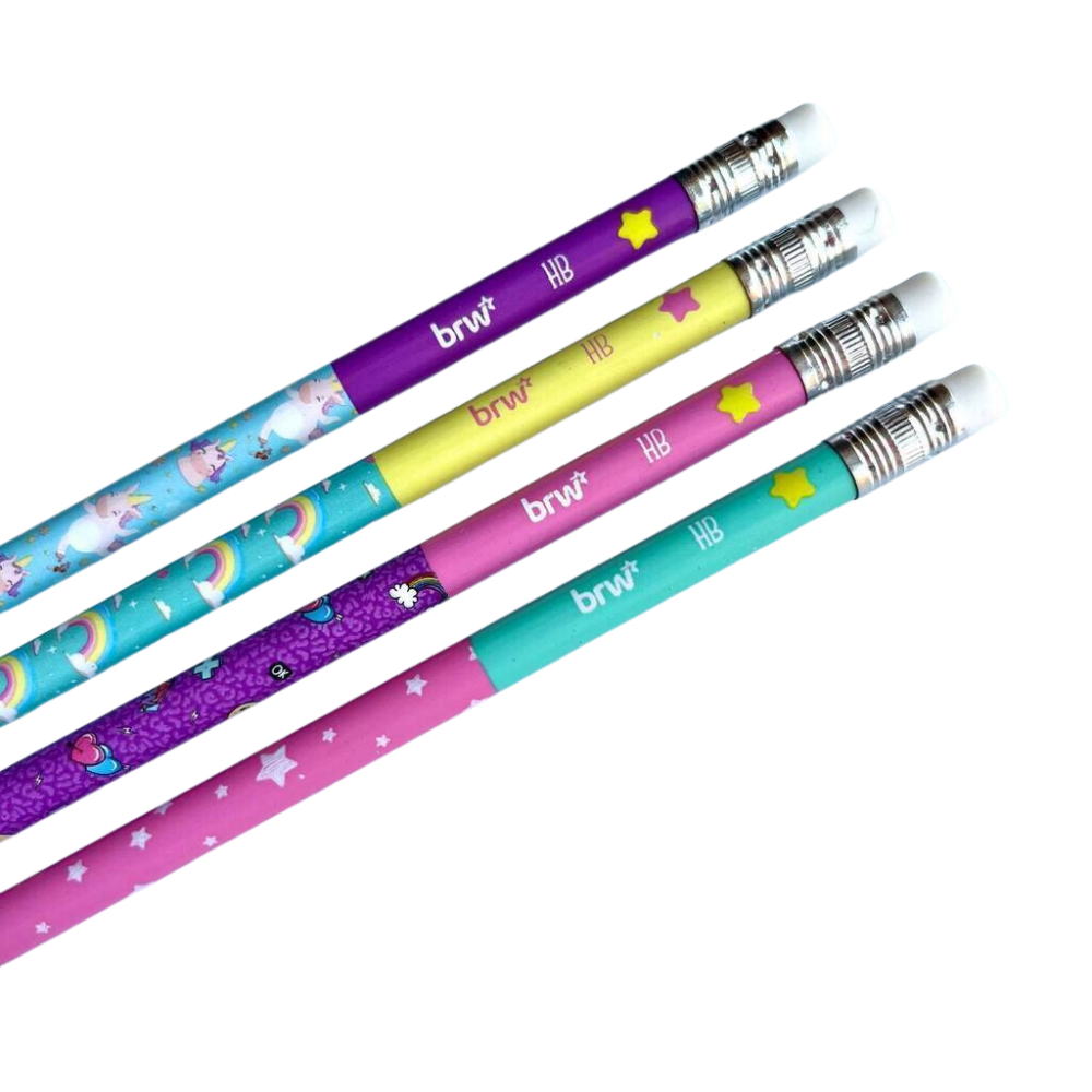 Kit 3 lápis hb + 1 borracha Magic Unicornio BRW - Montreal Distribuidora