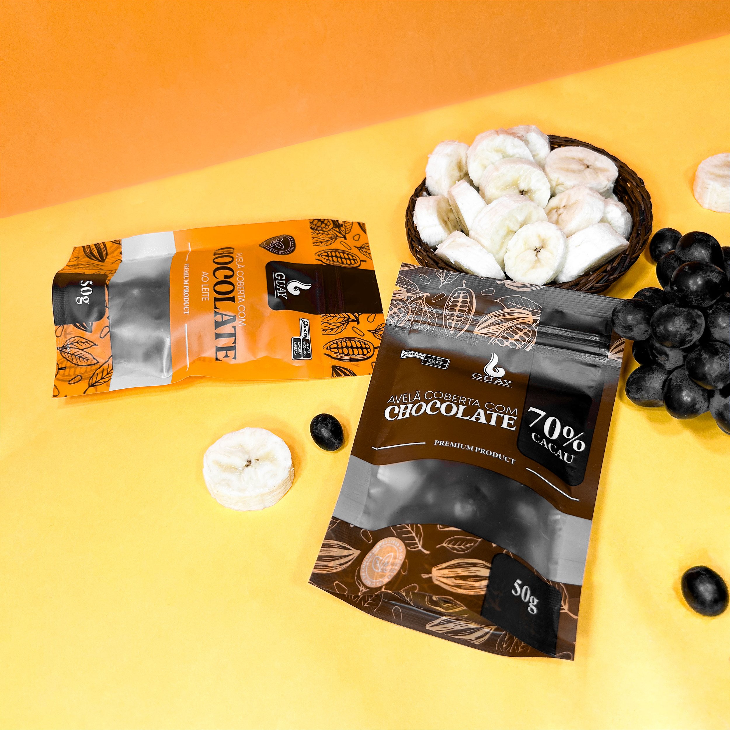 Drageado de avelã com chocolate 70% cacau 50g - Empório Guay - Delícias ...