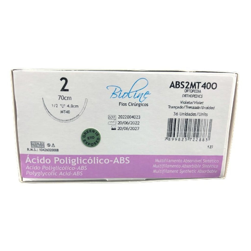 ABS - Fio Ácido Poliglicólico Nº 2 70 cm 1/2 T 4,0 cm Unitário ...