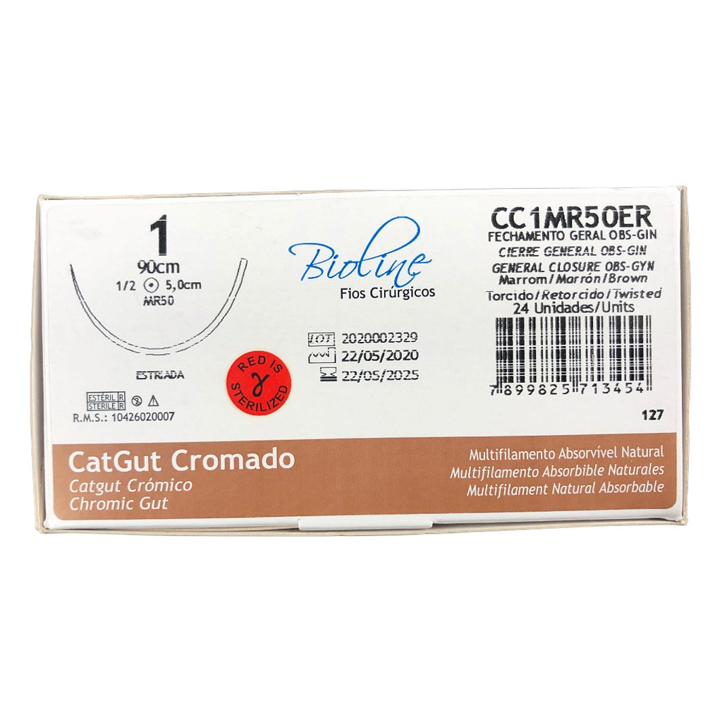 CC - Fio CatGut Cromado Nº 1 90 cm 1/2 R 5,0 cm Unitário - Bioline - KV ...