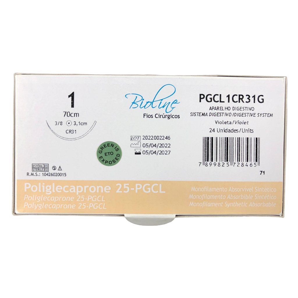PGCL - Fio Poliglecaprone Nº 1 70 cm 3/8 R 3,1 cm Unitário - Bioline ...