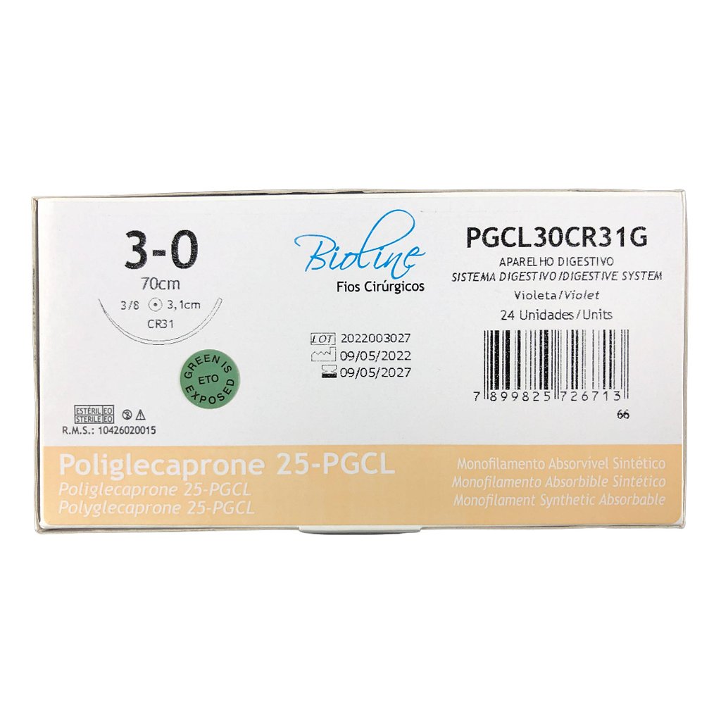 PGCL - Fio Poliglecaprone Nº 3-0 70 cm 3/8 R 3,1 cm Unitário - Bioline ...