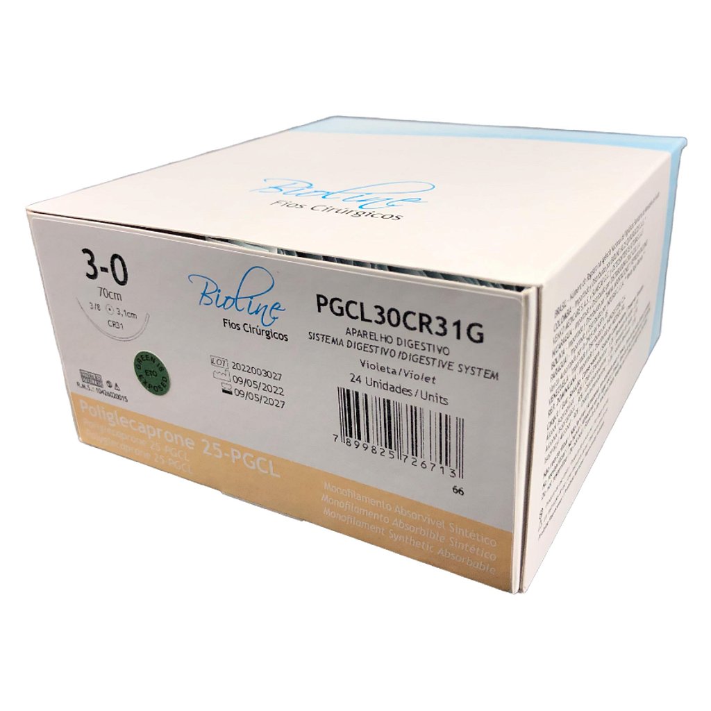 PGCL - Fio Poliglecaprone Nº 3-0 70 cm 3/8 R 3,1 cm Unitário - Bioline ...