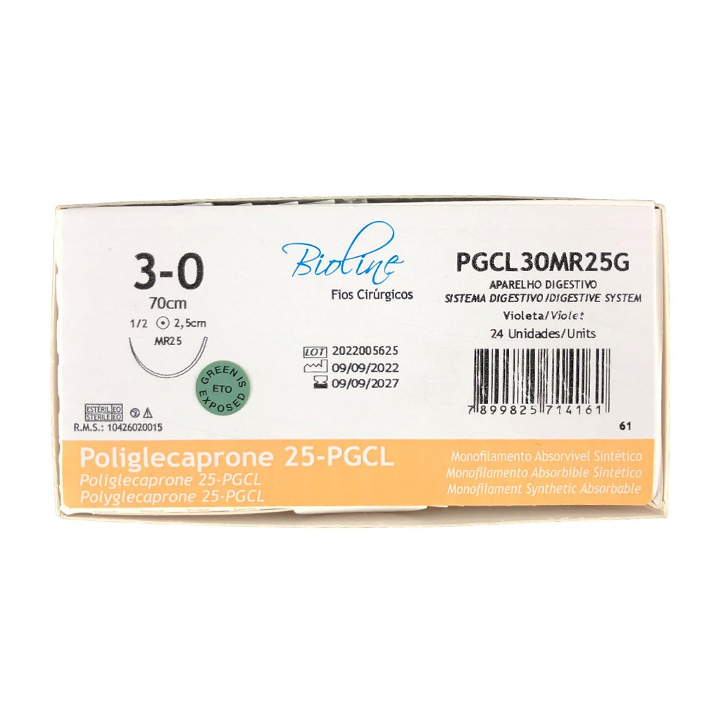 PGCL - Fio Poliglecaprone Nº 3-0 70 cm 1/2 R 2,5 cm Unitário - Bioline ...
