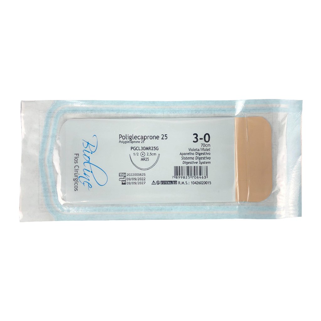 PGCL - Fio Poliglecaprone Nº 3-0 70 cm 1/2 R 2,5 cm Unitário - Bioline ...