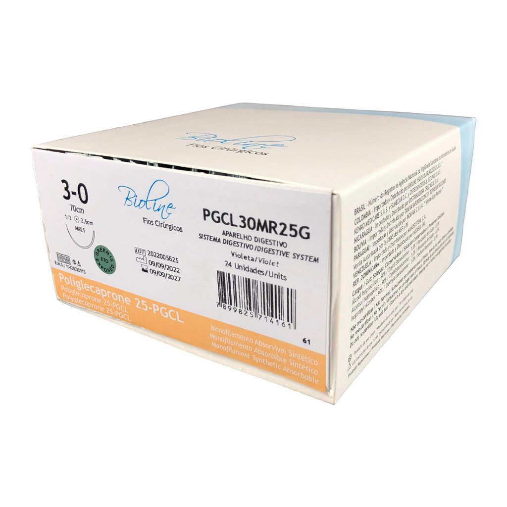 PGCL - Fio Poliglecaprone Nº 3-0 70 cm 1/2 R 2,5 cm Unitário - Bioline ...