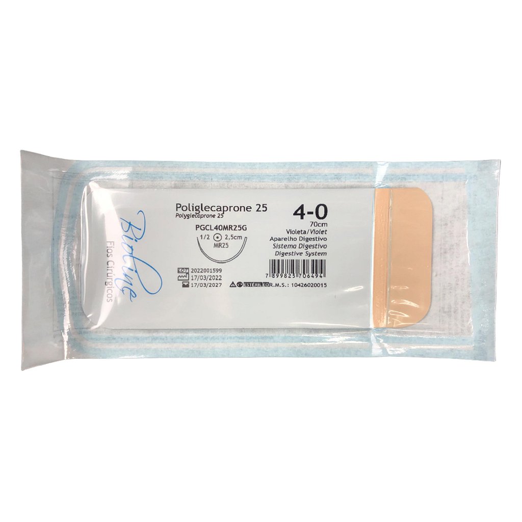 PGCL - Fio Poliglecaprone Nº 4-0 70 cm 1/2 R 2,5 cm Unitário - Bioline - KV Medical Produtos ...