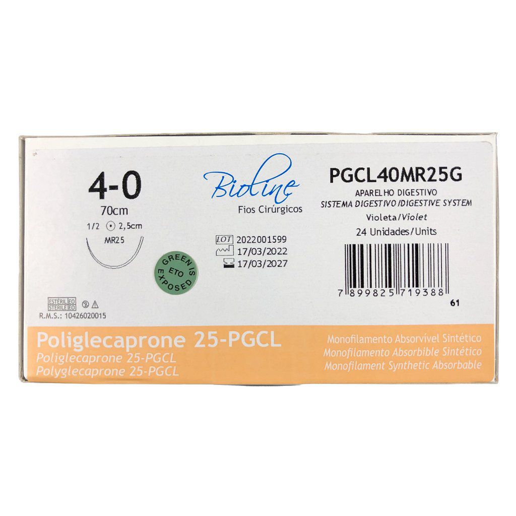 PGCL - Fio Poliglecaprone Nº 4-0 70 cm 1/2 R 2,5 cm Unitário - Bioline ...