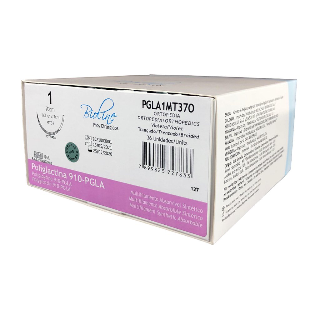 PGLA - Fio Poliglactina-910 Nº 1 70 cm 1/2 T 3,7 cm Unitário - Bioline ...