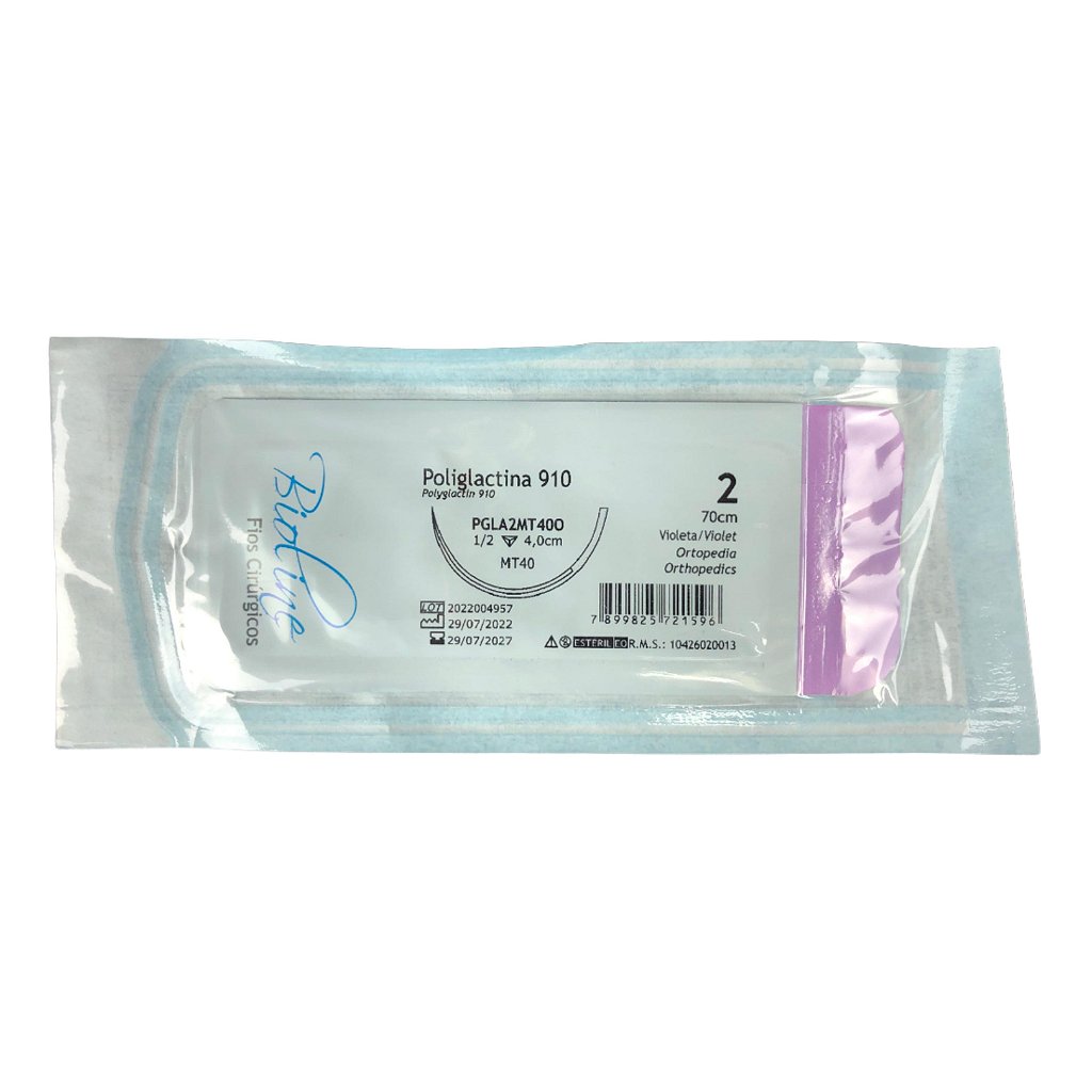 PGLA - Fio Poliglactina-910 Nº 2 70 cm 1/2 T 4,0 cm Unitário - Bioline - KV Medical Produtos ...