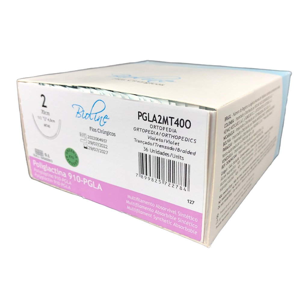 PGLA - Fio Poliglactina-910 Nº 2 70 cm 1/2 T 4,0 cm Unitário - Bioline ...
