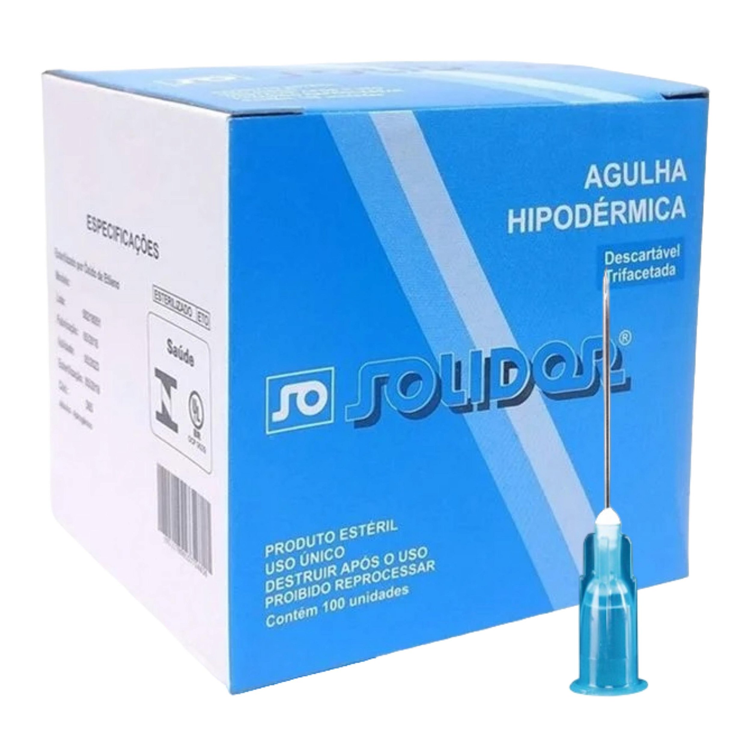 Agulha 25 x 0,6 mm Hipodérmica Descartável - Solidor - KV Medical ...