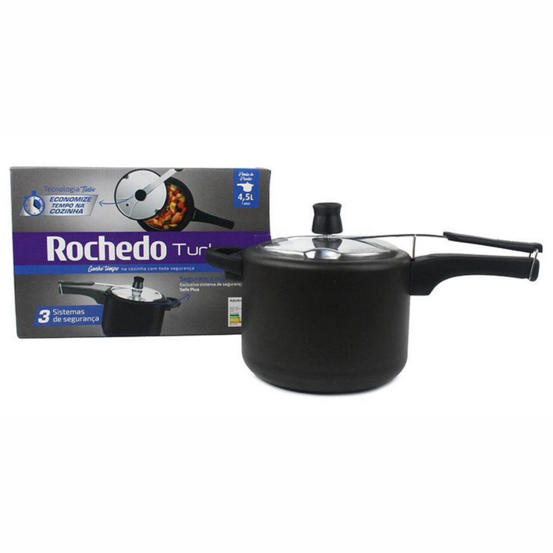 Panela de Pressão Rochedo Turbo Antiaderente 4,5 litros Preta lr45 ...