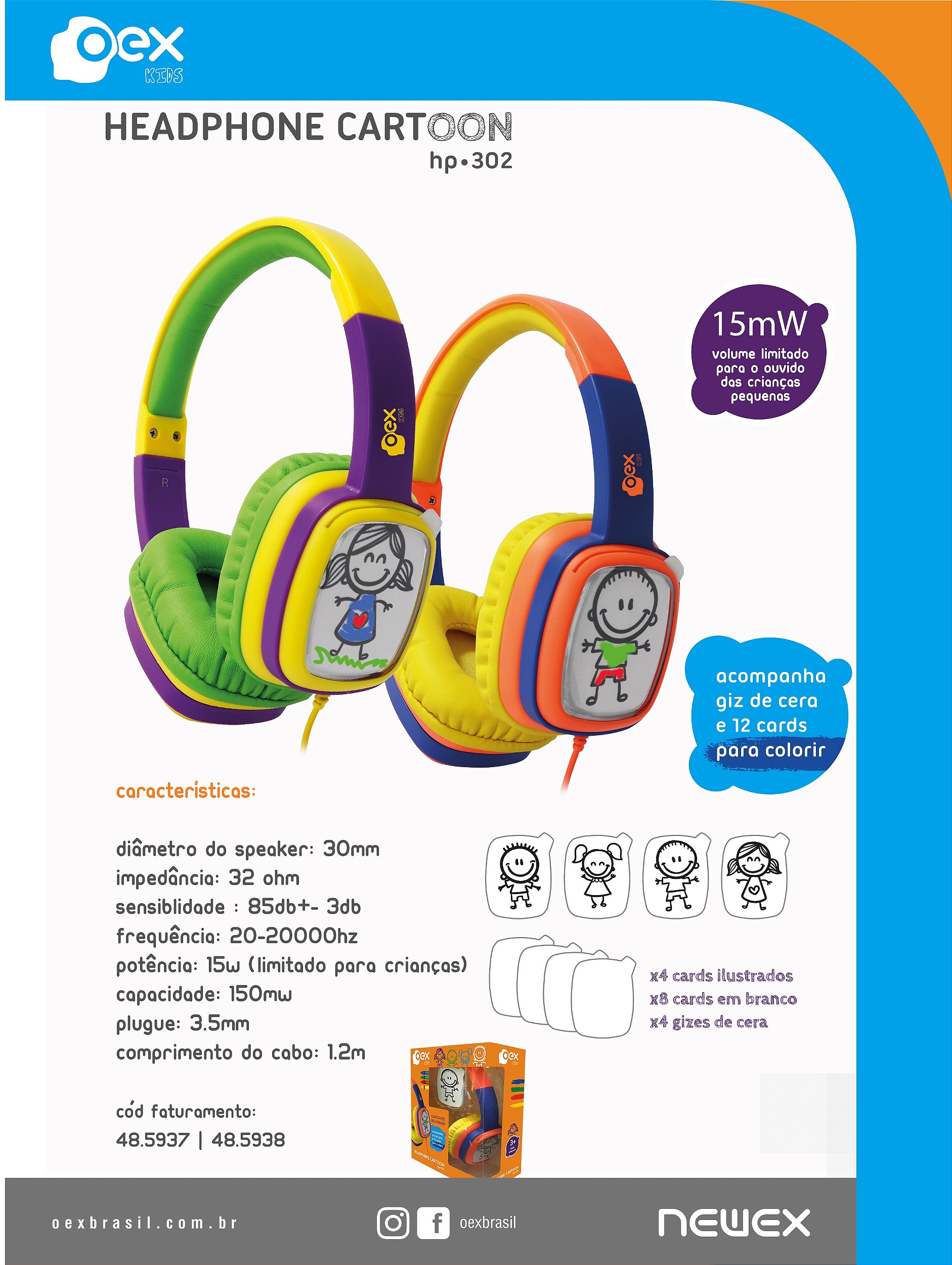 Fone De Ouvido Infantil OEX KIDS Cartoon HP302 85dB - Verde e Roxo ...