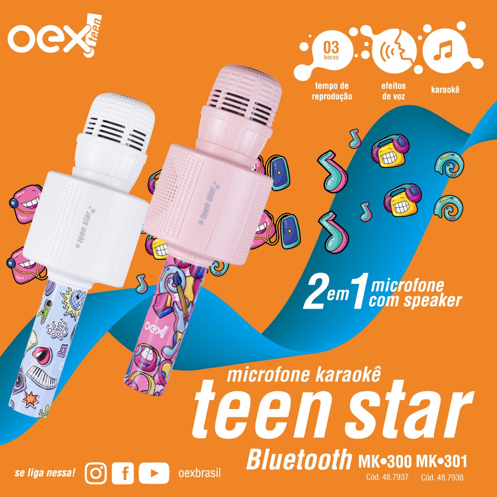 Microfone Bluetooth Com Speaker Teen Star Rosa Mk301 OEX - Baruk Batuk | A Sua Loja de ...