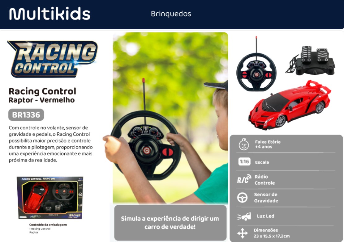 Carrinho com Controle Remoto - 1:16 Racing Control Raptor Vermelho ...