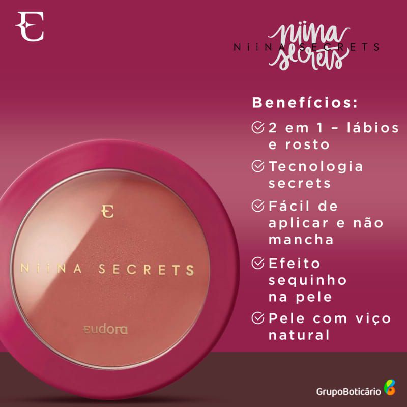 Blush Linha Niina Secrets Eudora Amora Ou Pêssego - Cosmeticos da ray