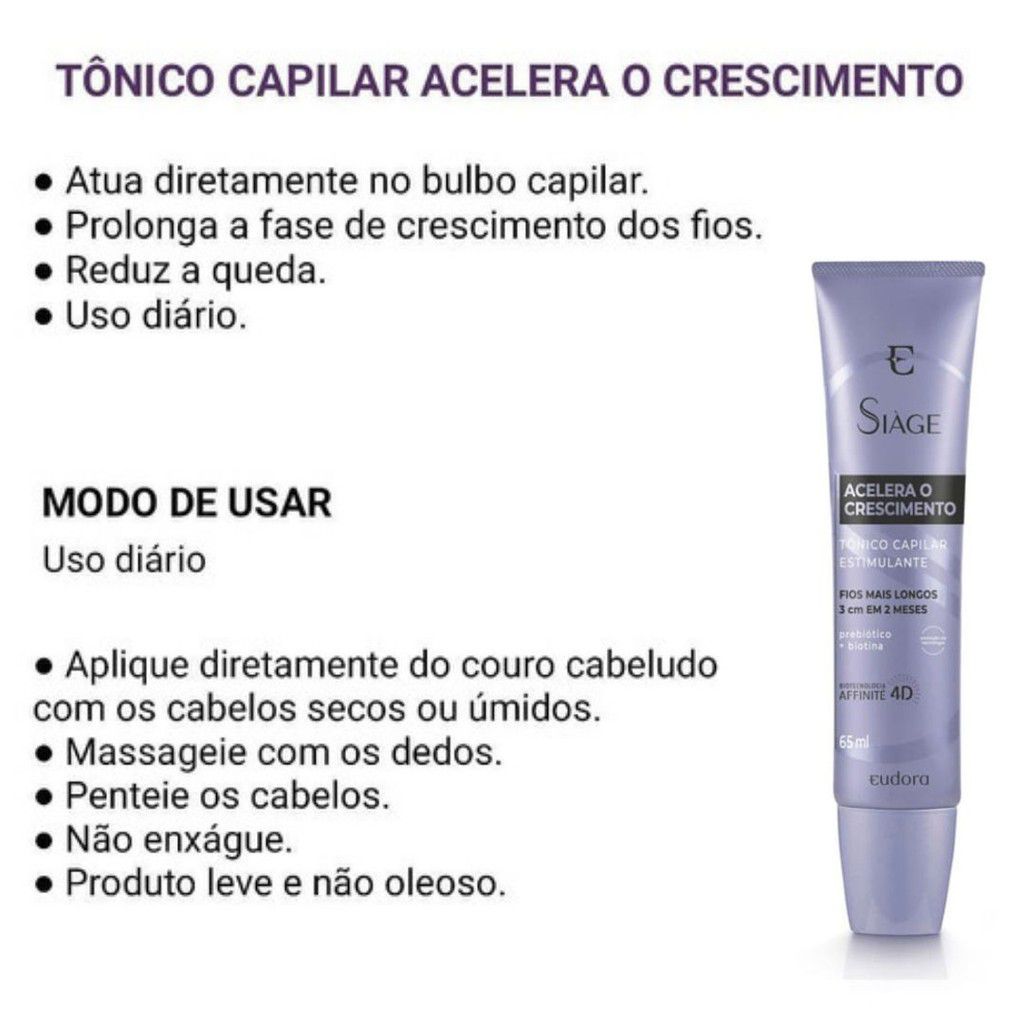 Tônico Capilar Siàge Acelera O Crescimento 65ml (Nova Versão ...
