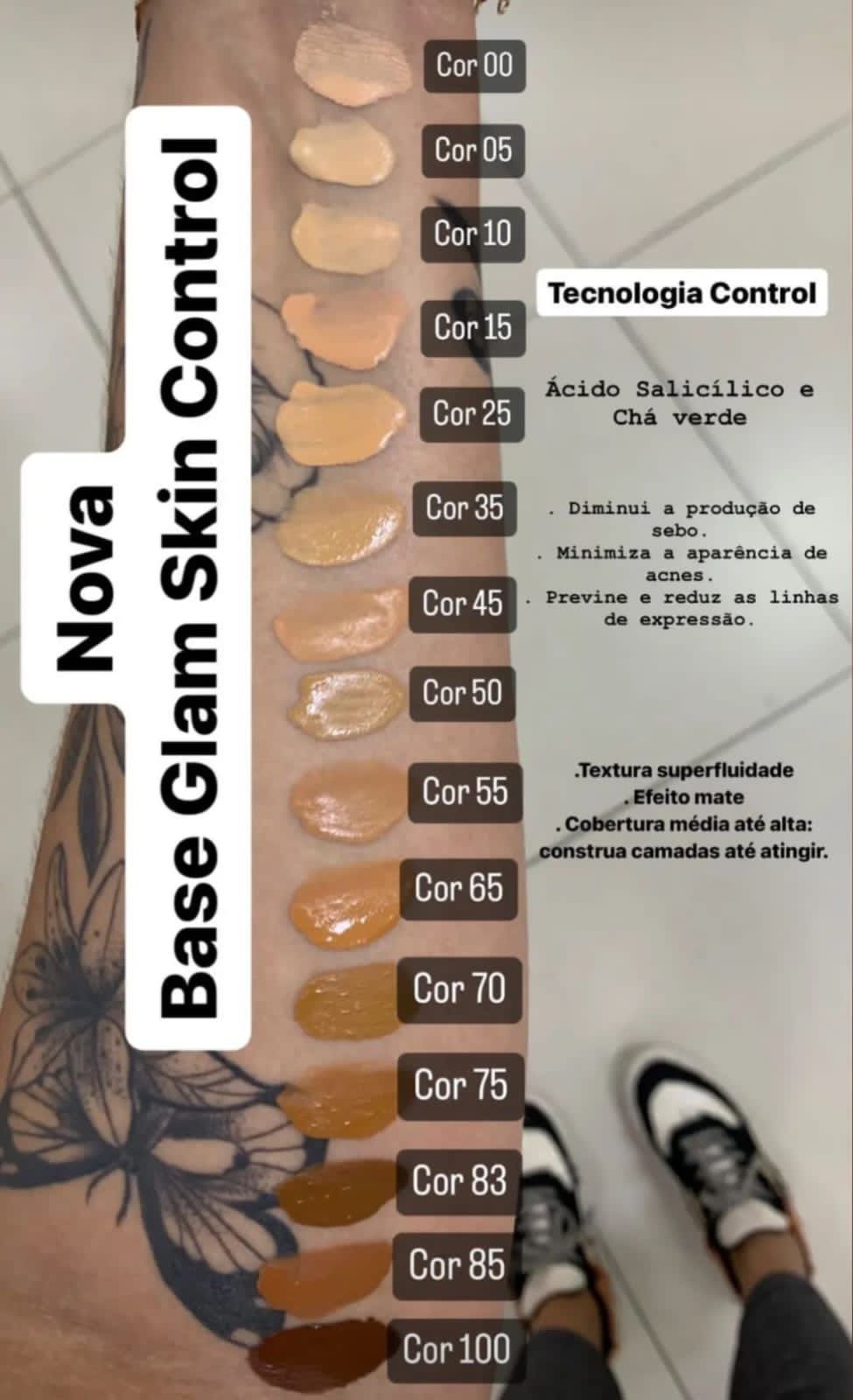 Base Líquida Eudora Glam Skin Control 30ml - Cosmeticos da ray