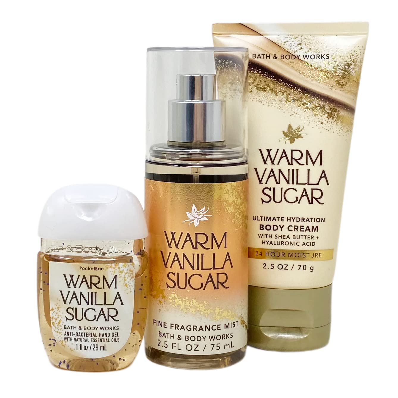 Kit Travel Size Warm Vanilla Sugar Bath & Body Works: Body Splash 75ml + Body Cream 70g + Alcool ...