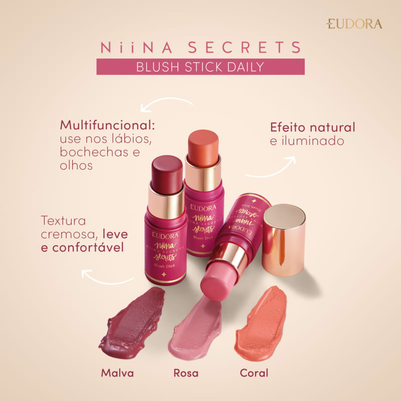 Blush Stick Daily Coral Niina Secrets 5g - Cosmeticos da ray
