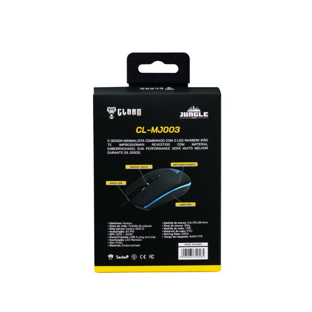 MOUSE GAMER CL-MJ003 RGB 3.600DPI 4 BOTÕES - CLANM - SHOP ESCOLAR