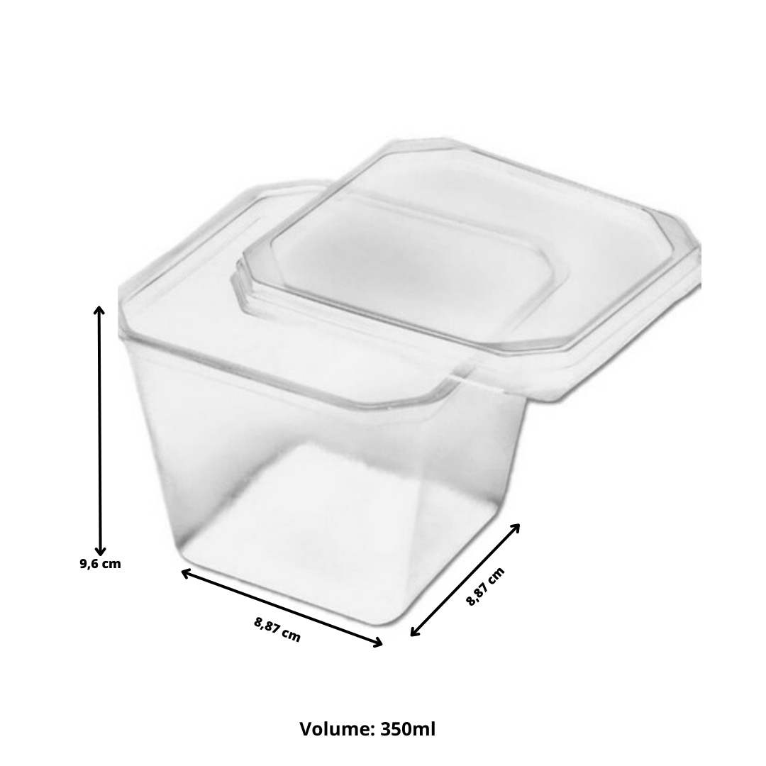 Pote Quadrado para Bolo com Tampa 350ml com 20 un PRAFESTA - Jw Distribuidora