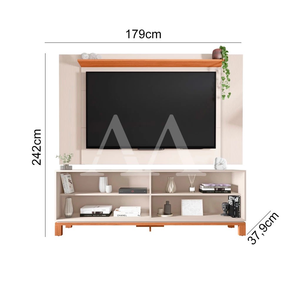 COMBO BANCADA PAINEL CAEMMUN MONDRIAN 1.8 OFF WHITE MR/FREIJO - Paz Móveis