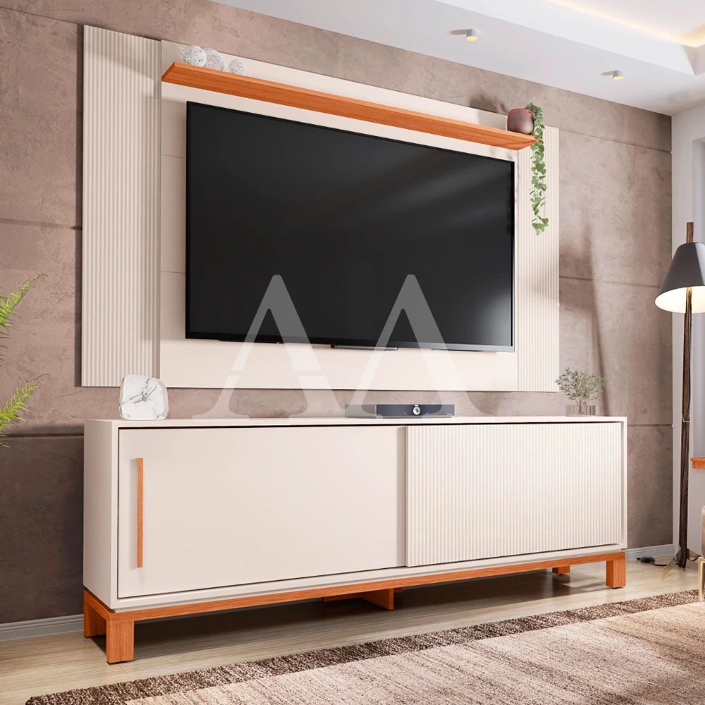 COMBO BANCADA PAINEL CAEMMUN MONDRIAN 1.8 OFF WHITE MR/FREIJO - Paz Móveis