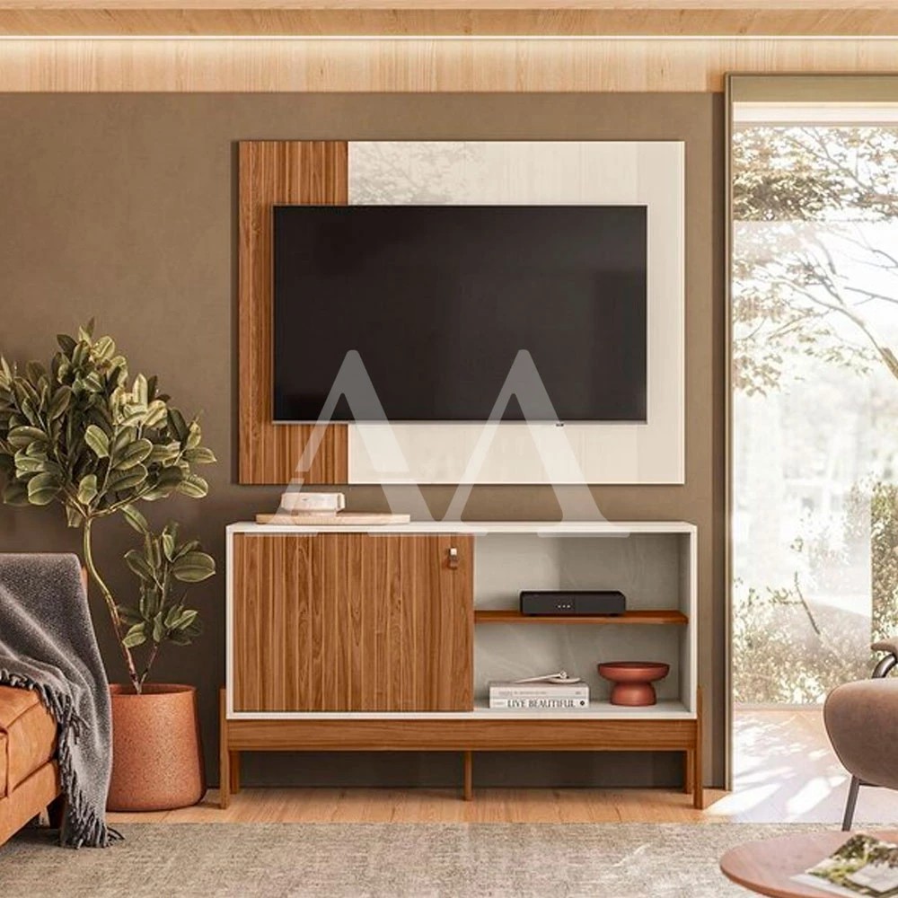 COMBO RACK PAINEL MOBLER 1.2 WOOD CINAMOMO MEL/OFF WHITE - Paz Móveis