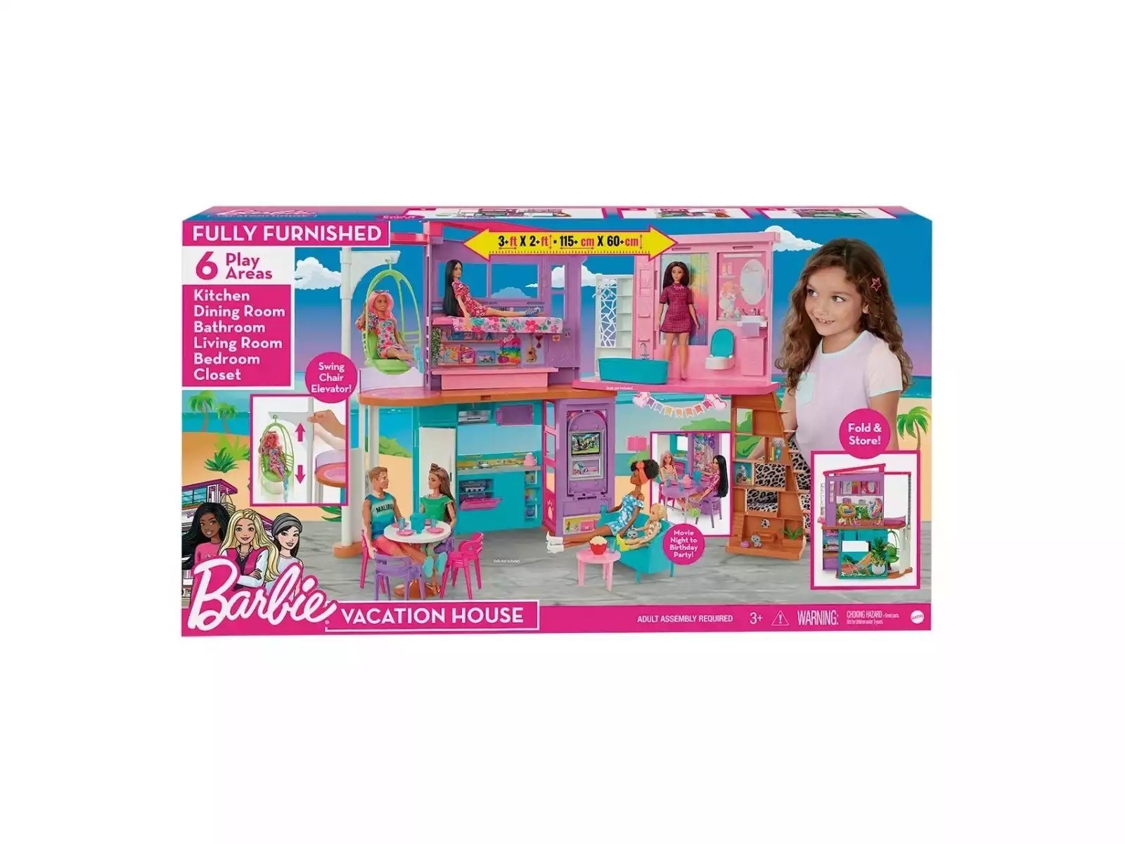 Barbie Casa de Férias Com Móveis - Malibu - HCD50 - Mattel - Real ...