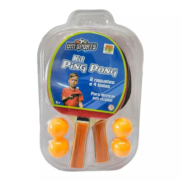 Kit Ping Pong 2 Raquetes e 4 Bolinhas - DMT6727 - Dm Toys - Real Brinquedos