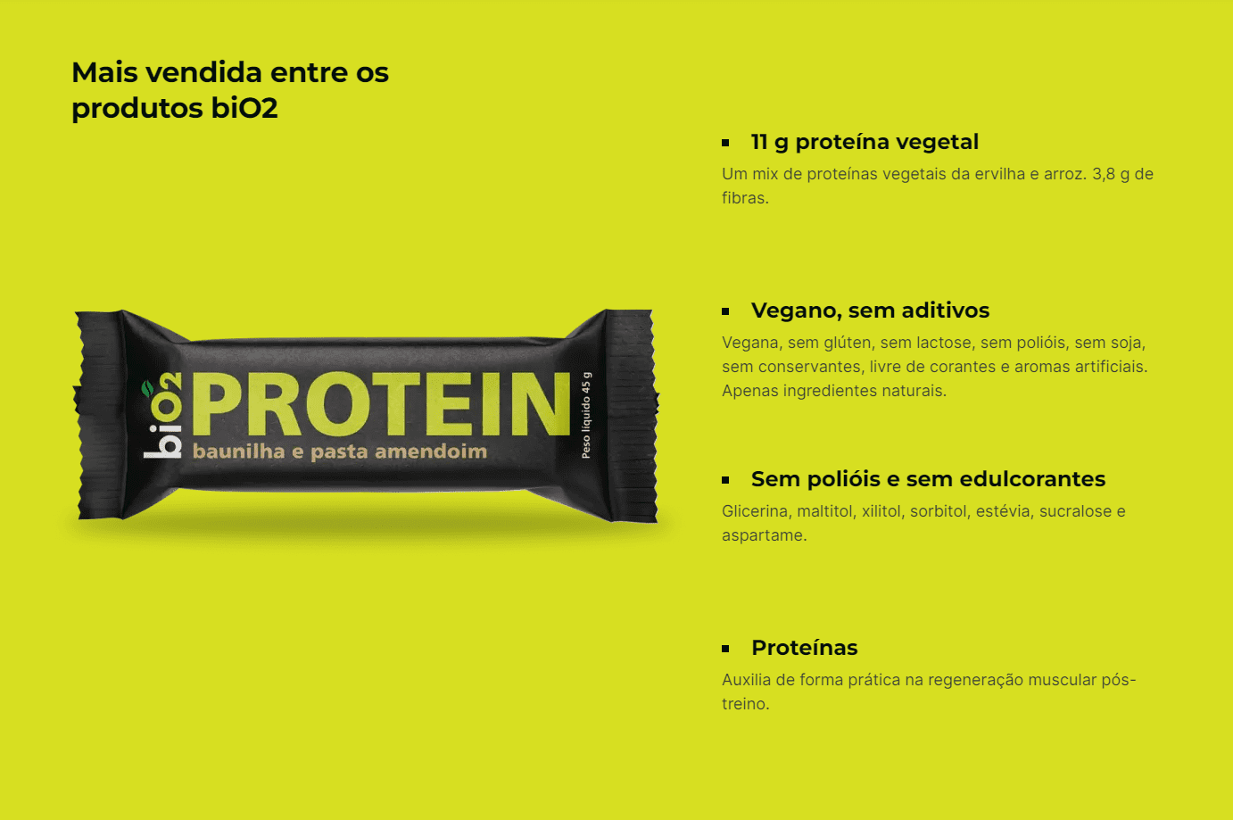 Barra de Proteína Vegana Sem glúten Baunilha e Pasta de Amendoim biO2 ...