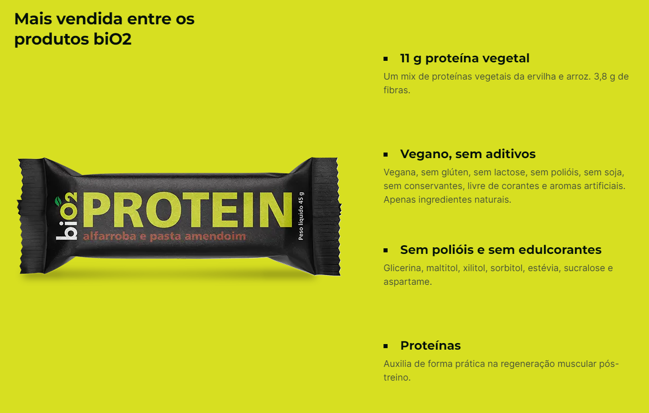 Barra de Proteína Vegana Alfarroba e Pasta de Amendoim biO2 - Evolveg ...