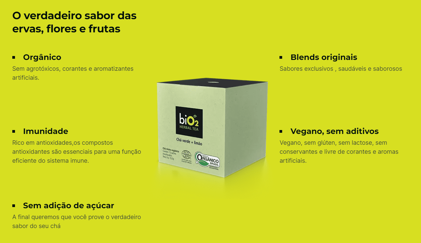 Chá Verde e Limão Orgânico biO2 Herbal Tea Caixa 13 Sachês - Evolveg ...