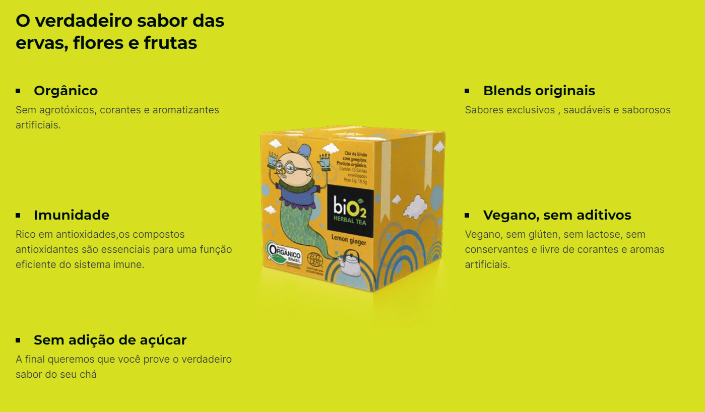 Chá Lemon Ginger Orgânico biO2 Herbal Tea Caixa 13 Sachês - Sem glúten ...