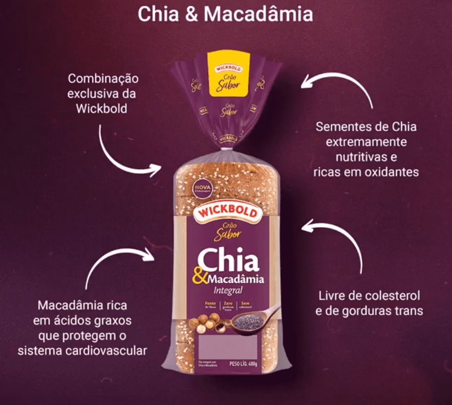 Pão de Forma Integral Vegano Wickbold Grão Sabor Chia e Macadâmia 400g ...