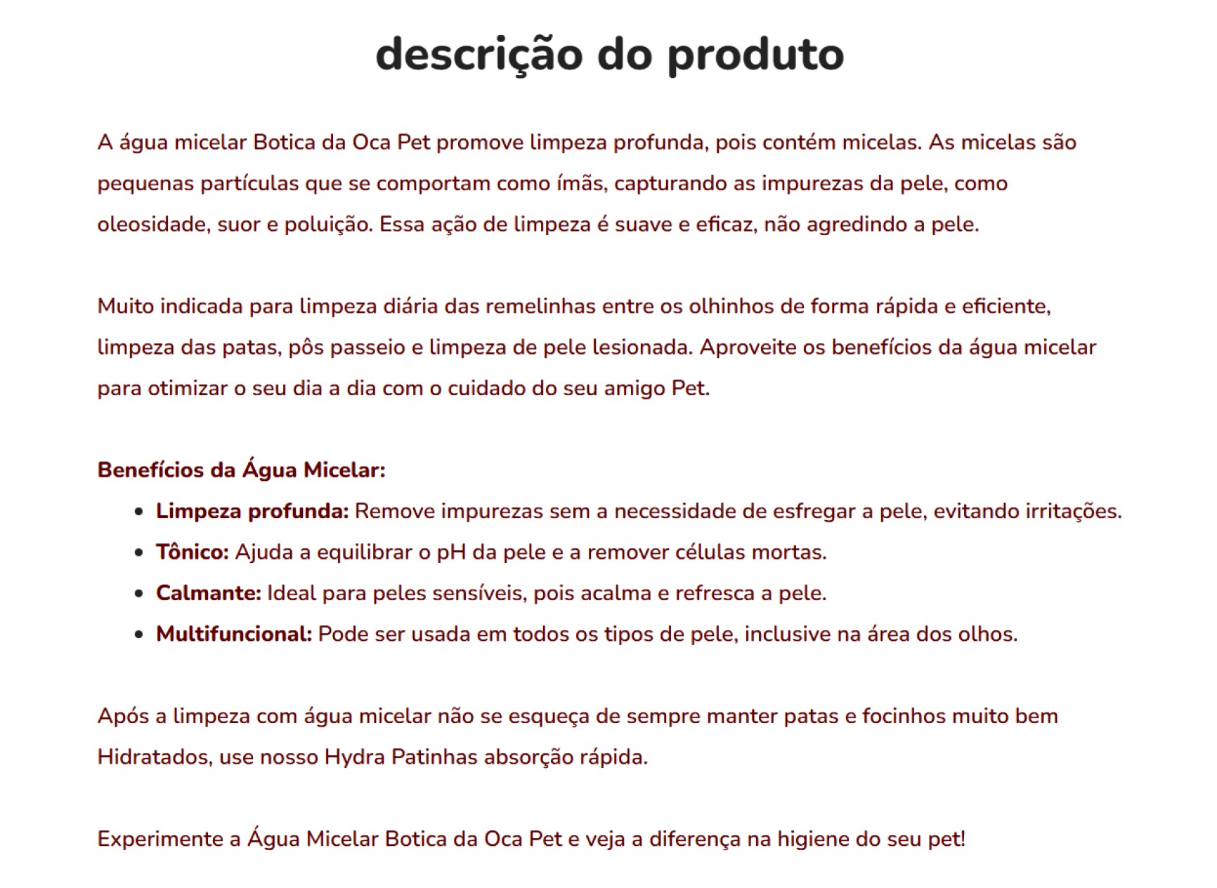 Água Micelar Pet 350ml - Botica da Oca Pet - Evolveg - Shopping 100% vegano