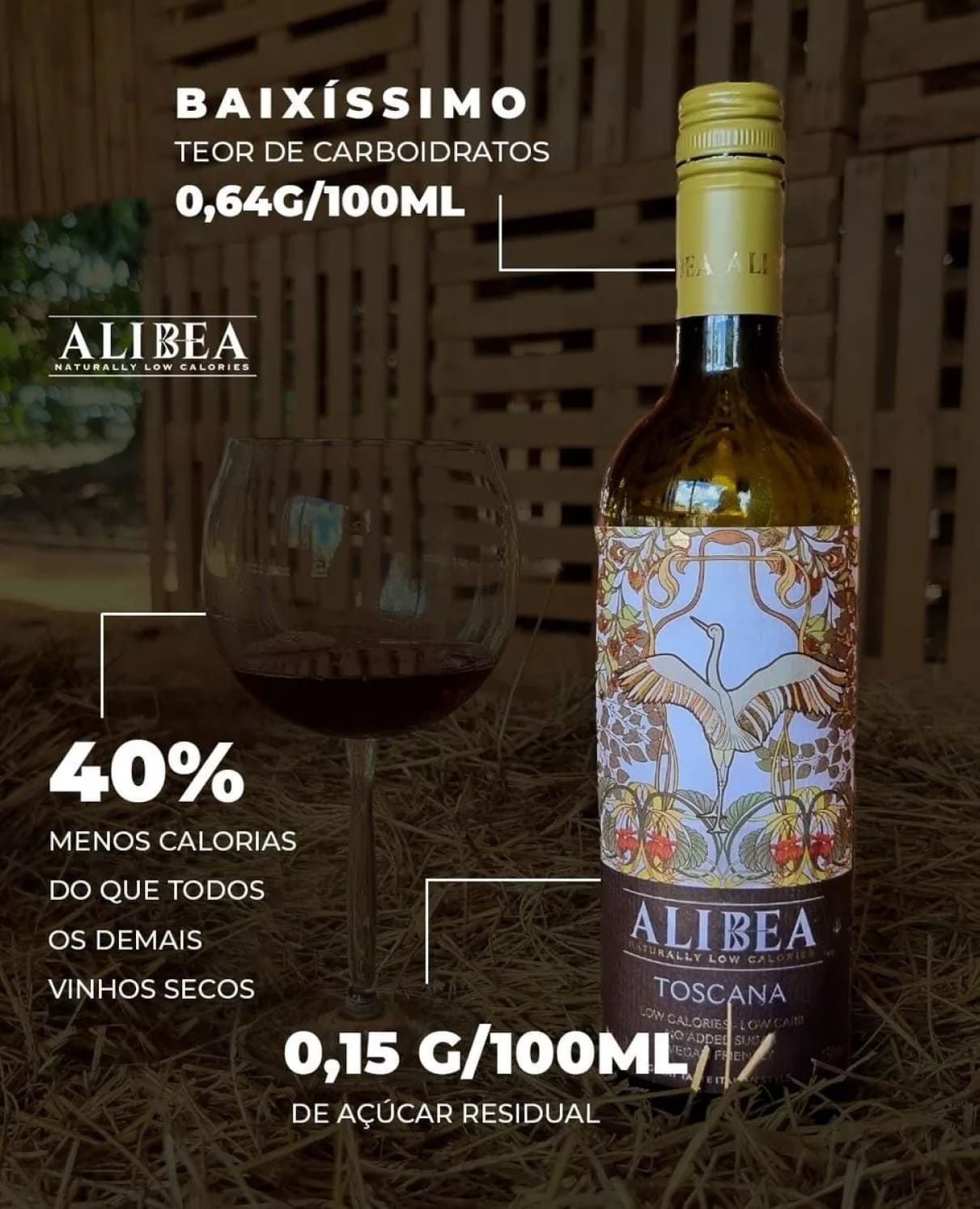 Vinho Tinto Vegano Toscana Low Carb Sem Açúcar Sem Glúten 750ml Alibea ...