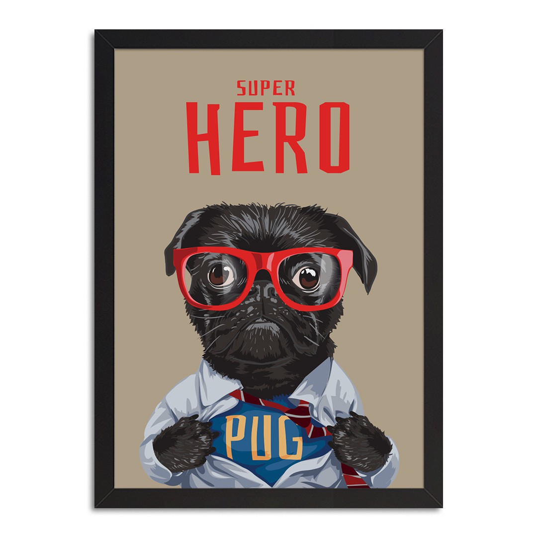 Quadro Decorativo Pug Super Hero - Sal Grosso Decora