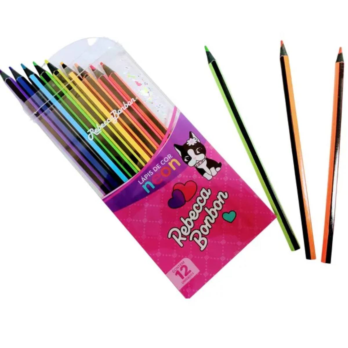 Lápis de Cor Neon com 12 Cores Rebecca Bonbon - Shopel Papelaria