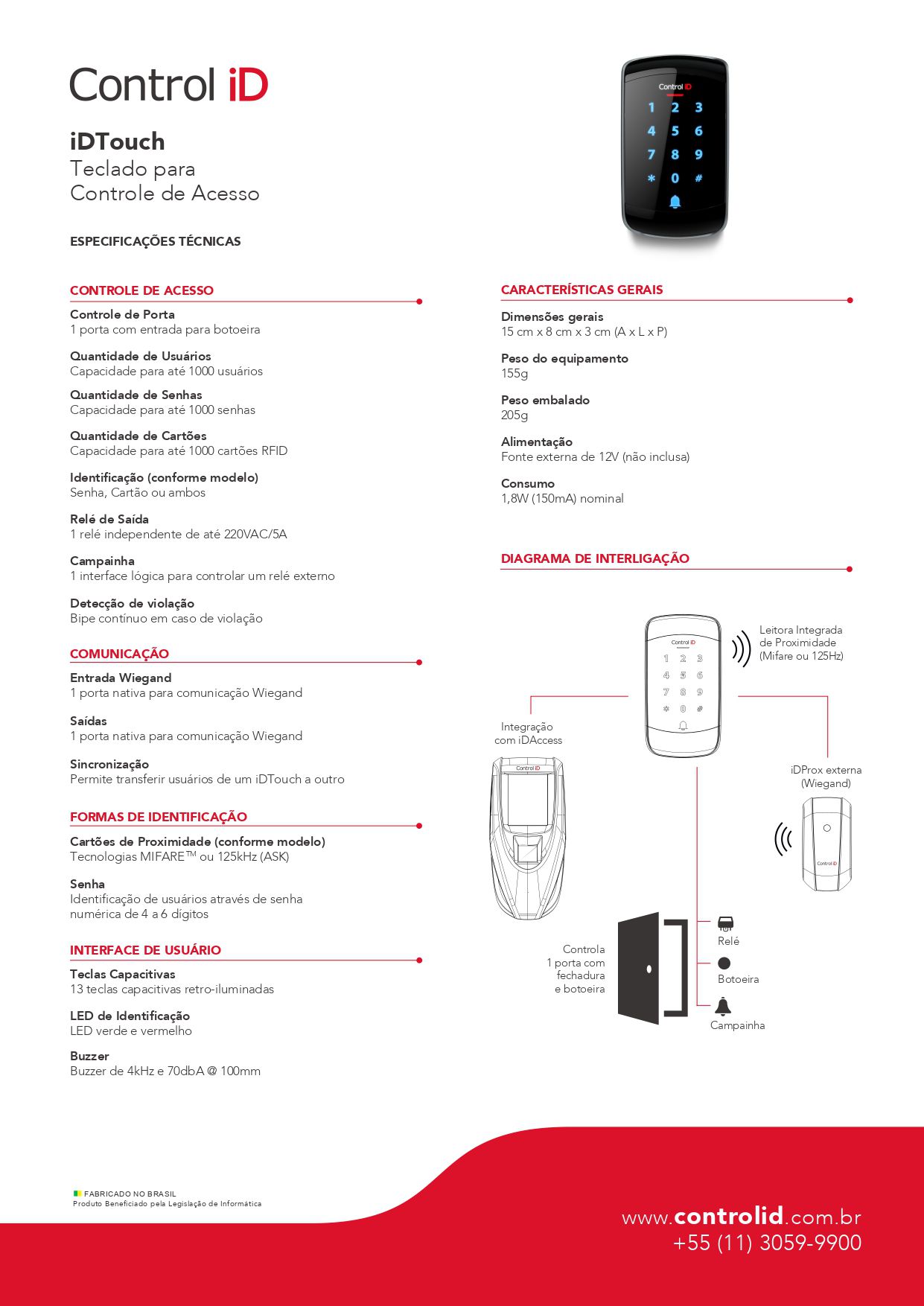 Controle de Acesso iDTouch Prox - Senha e Cartão Proximidade RFID ...